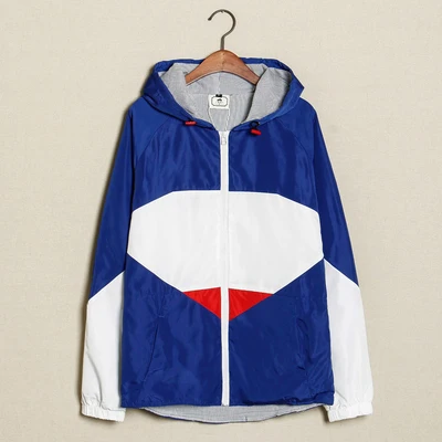 New-2015-Spring-Red-white-and-blue-mixed-colors-hooded-coats-fashion ...