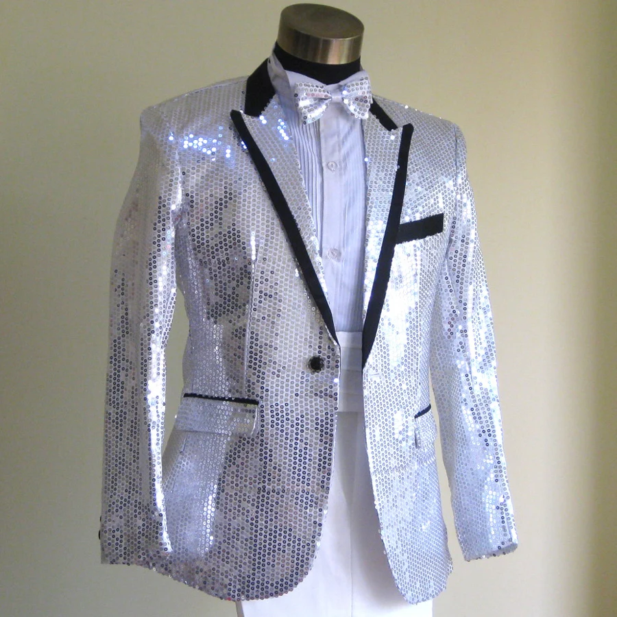 Brand New 2017 Silver Sequined Long Sleeve Stage Perfomance Men's Suit ...