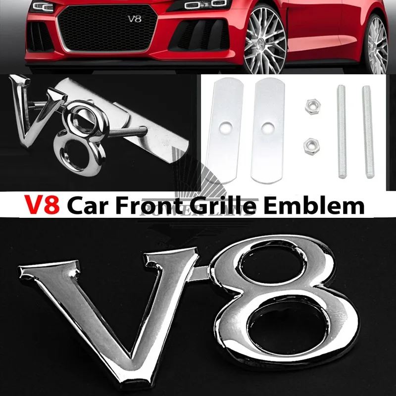 Car Styling 3D Metal Chrome V8 Logo Car Truck Front Fender Hood Grille ...