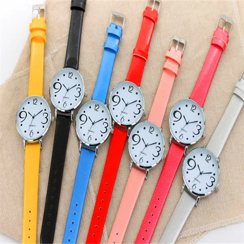quartz wristwatches Women Colorful Fashion Color Strap Dial Leather ...