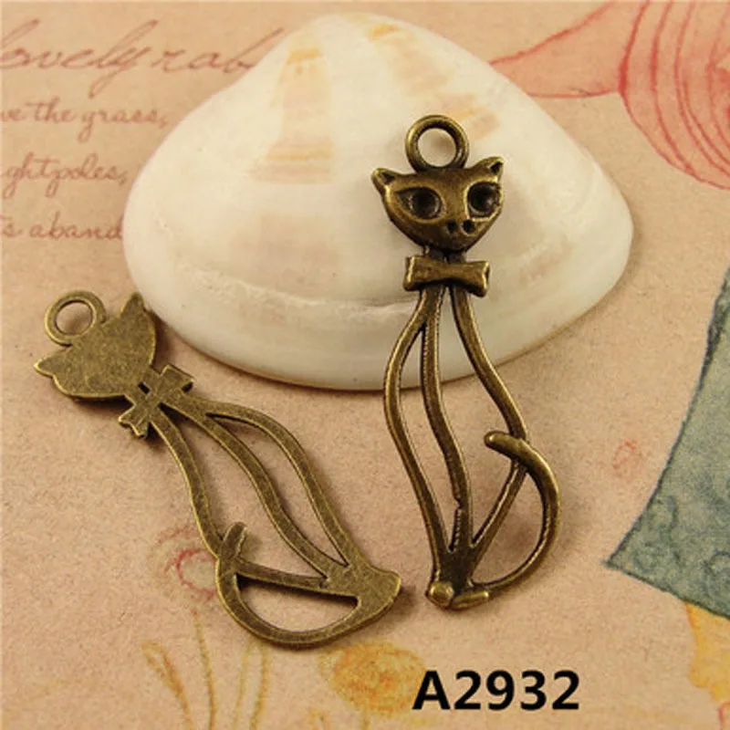 50pcs 34*11MM Vintage bronze alloy kitten pendant DIY accessories ...