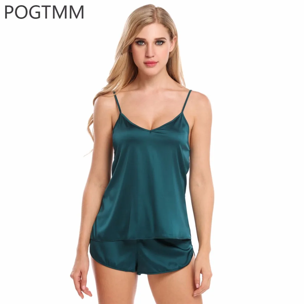 Summer Satin Pajamas Set Camis Top And Shorts Pyjamas Suit Cute Woman