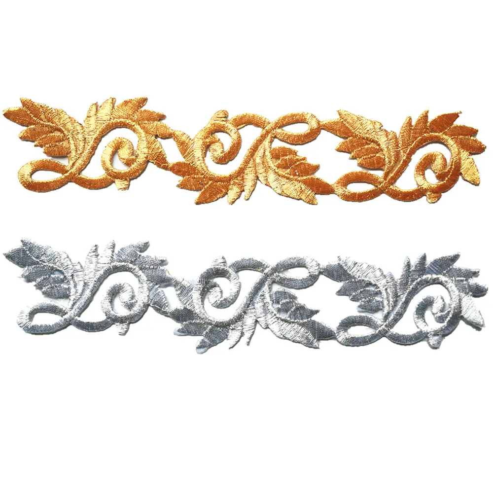 Gold Silver Flower Leaf Pattern Appliques Embroidered Patches Sew Iron ...