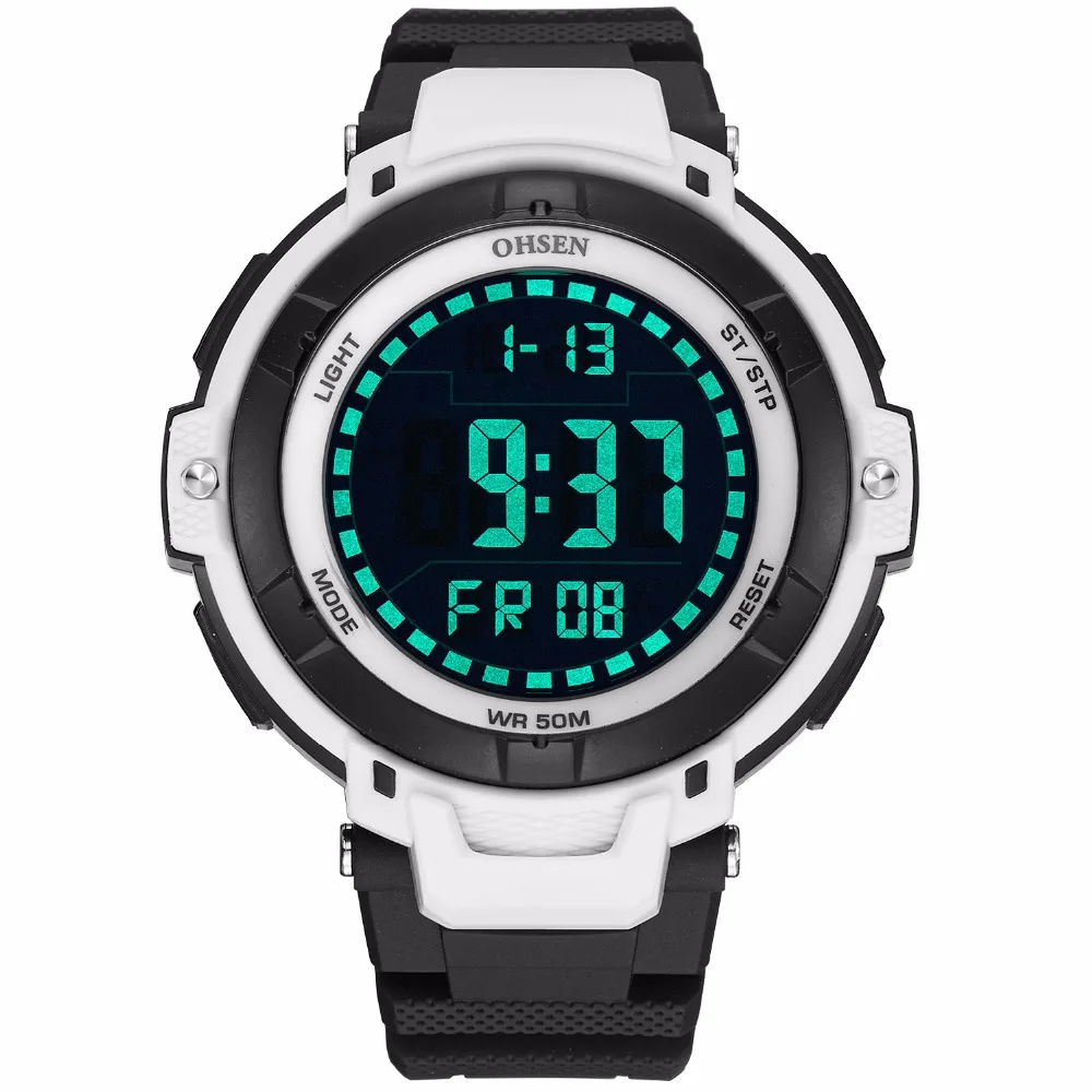 Ohsen Brand Men Outdoor Sport Digital Led Watch 50m Diver White Fashion ...