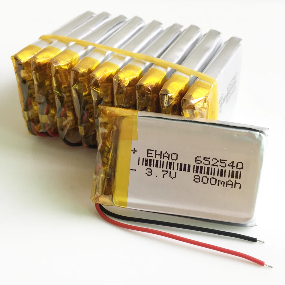 Lot 10 pcs 3.7V 800mAh 652540 Lithium Polymer LiPo Rechargeable Battery ...