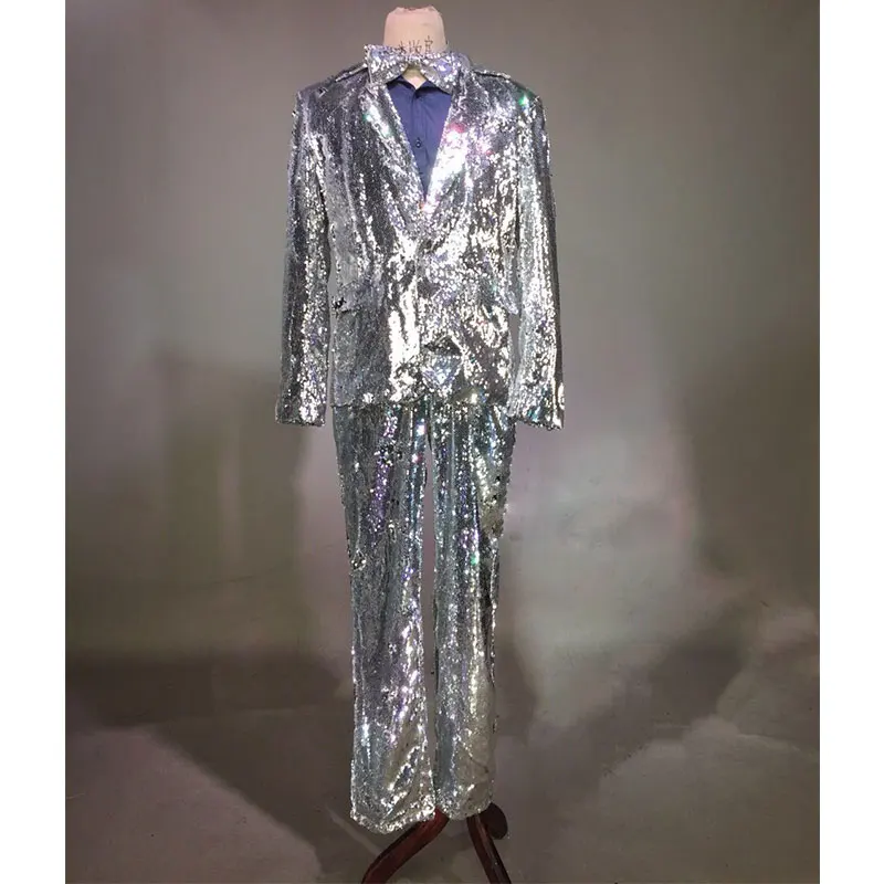 Gold Silver sequins 3 Piece Stage Suit(Jacket+Pants+Tie) Men Bullfight ...