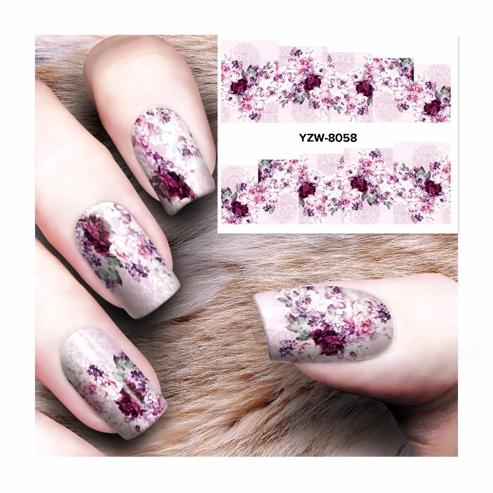 YZWLE 1 Sheet Optional Flowers Watermark Nail Art Stickers Wraps Water ...