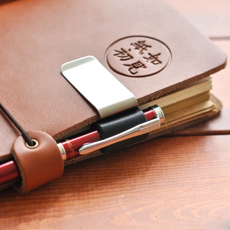 Vintage laptop clip genuine leather notebook metal pen clip paper clip ...
