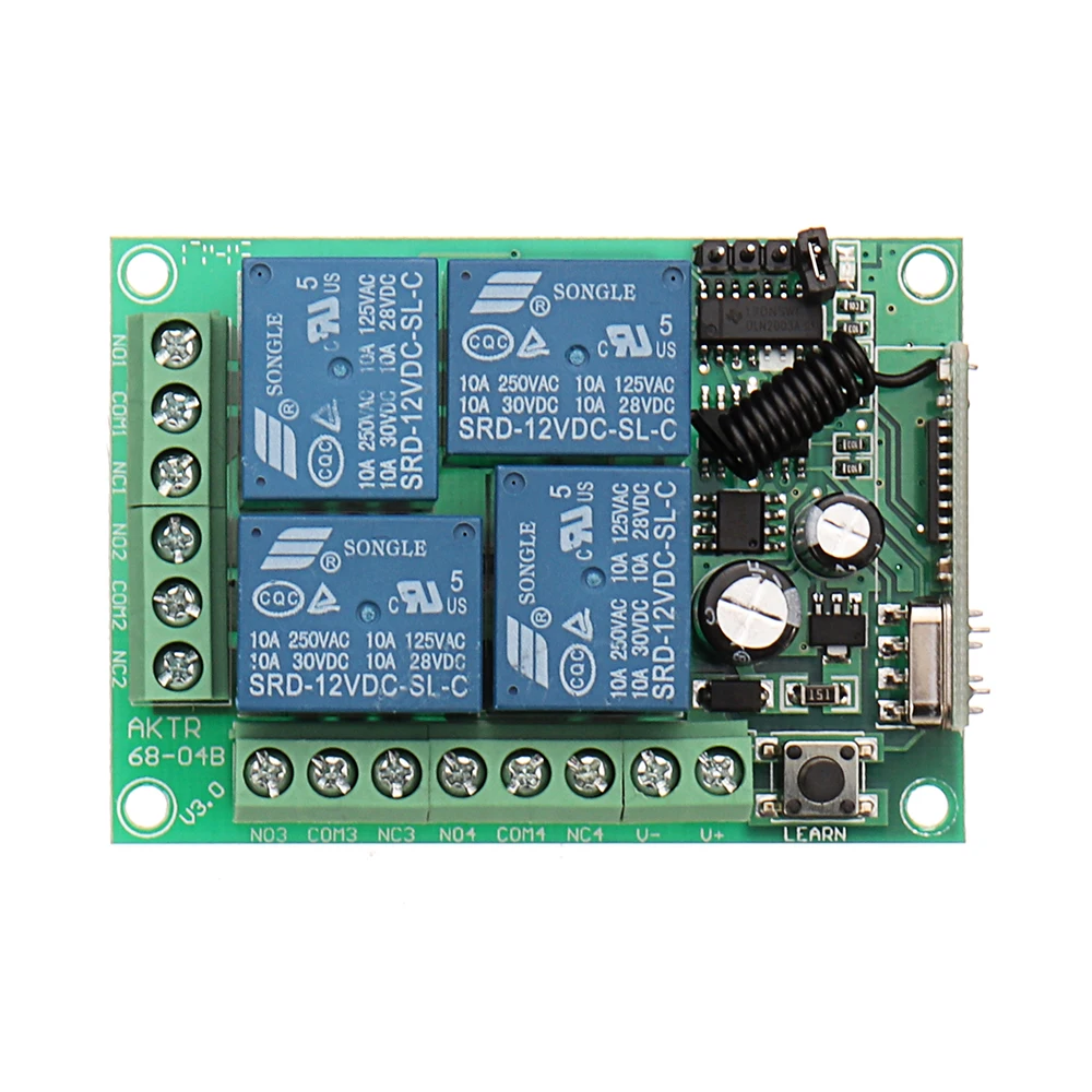 433mhz DC 12V Learning Type 4CH Channel Wireless Remote Control Switch ...