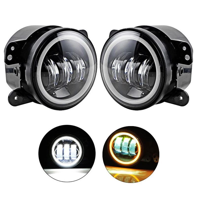 30W 4" Inch Round Led Fog Lights 6000K White Halo Ring DRL Projector ...