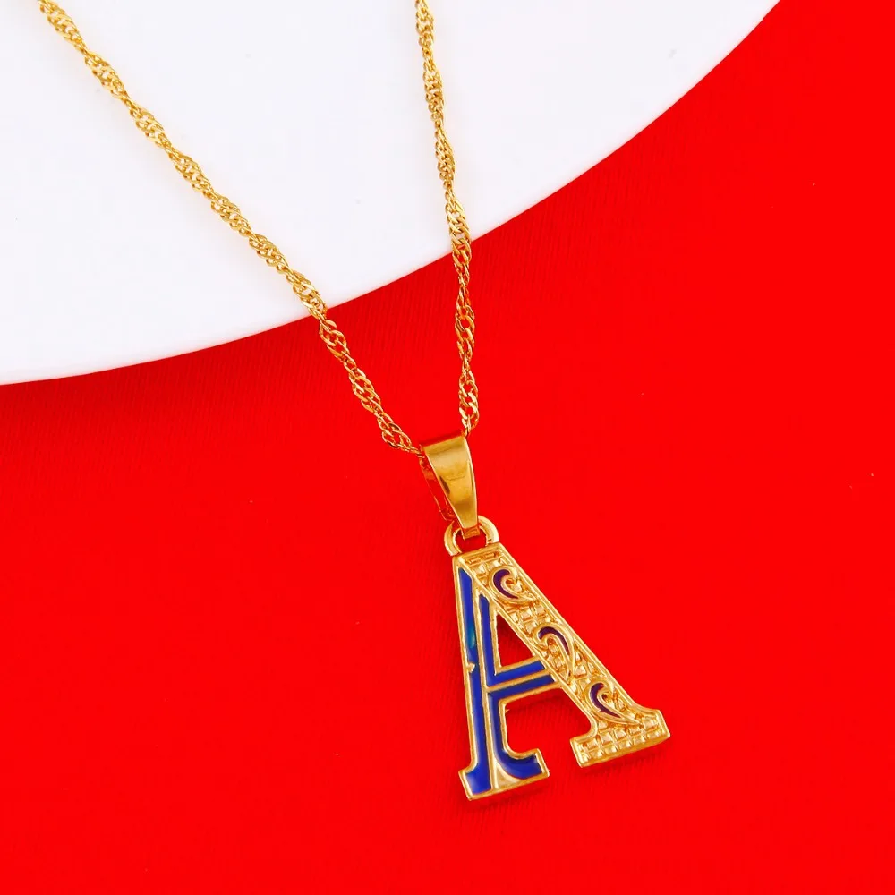 Gold Initital Capital A Letter Charm Pendant Necklace Mens Chain Womens
