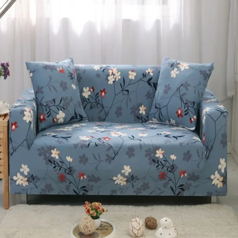 Blue Stretch Sofa Cover Flower All inclusive Single/double/three/four ...