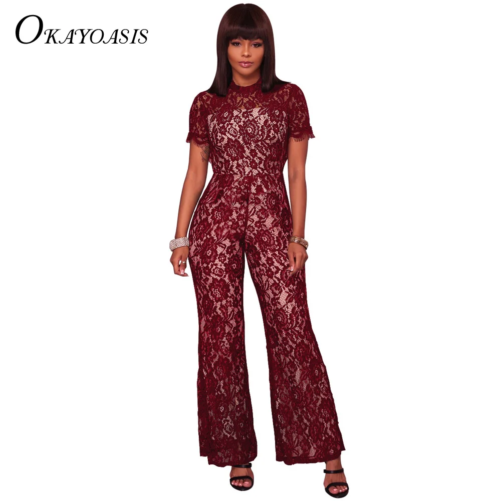 Okayoasis 2017 Summer Lace Bodysuit Rompers Womens Jumpsuit Bodysuit Elegant Sexy Lace Blackless