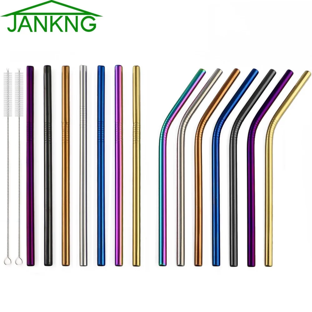 Jankng 16cm Colorful Metal Straw 4 Pcs 304 Stainless Steel Straws