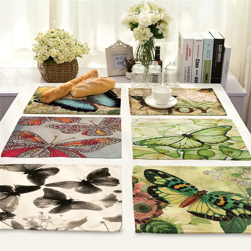 2/4/6pieces Cartoon Butterfly Kitchen Dinner Table Mats Cotton Linen ...