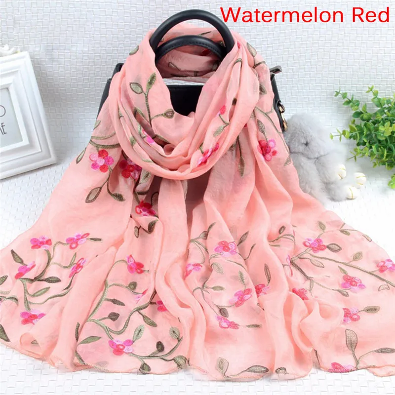 Fashion Elegant Women Long Embroidery Scarf Wrap Ladies Shawl Silk ...