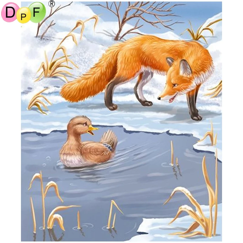 DPF DIY The fox duck 5D 홈 장식 다이아몬드 모자이크 키트, 전체 스퀘어 다이아몬드 페인팅, 크로스 스티치 ...