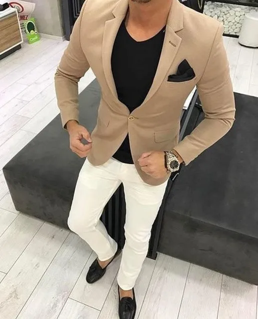 Cáqui Terno Ocasional Dos Homens 2019 Slim Fit Negócio Inteligente Rua ...