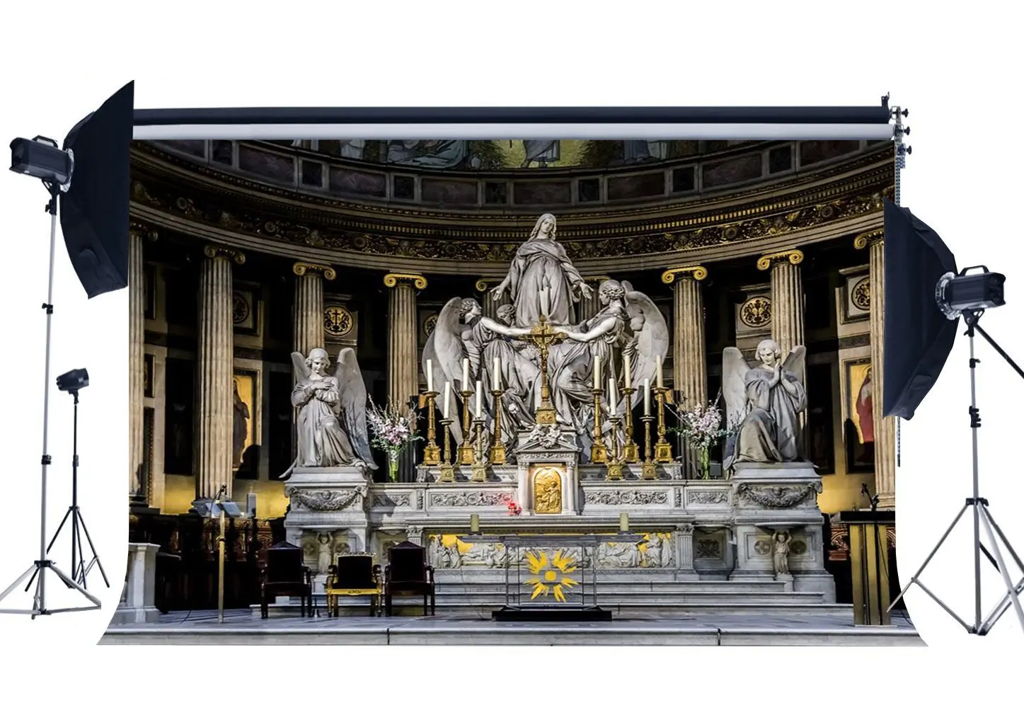 Luxurious Church Backdrop Ancient Statue Backdrops Cross Retro Pillars ...