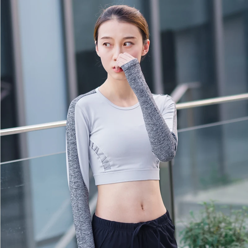 Women Sexy Yoga Shirts Exposed navel Yoga Tops Shirt Fitness Gym ...