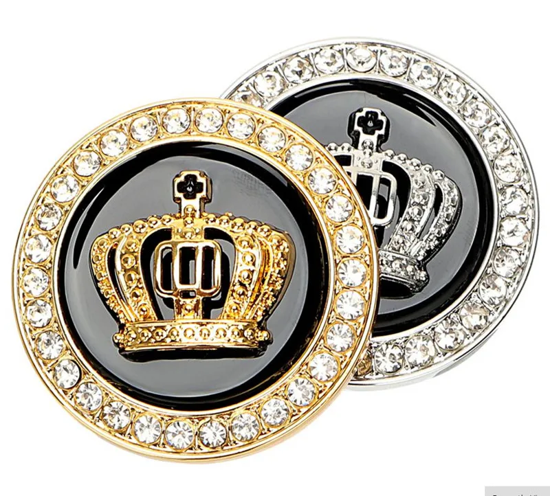 3d Car Crown Metal Stickers Golden With Diamond Dia 4.5cm Badge Decals ...