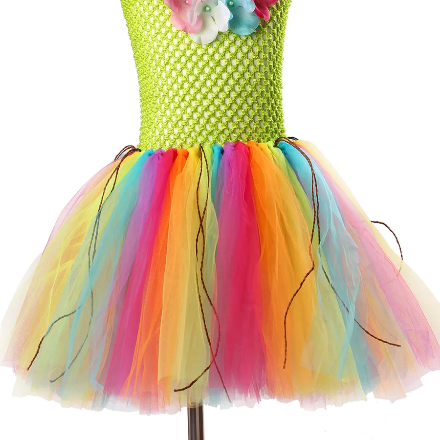 Rainbow Luau Hawaiian Grass Hula Tutu Dress With Garland Necklace ...