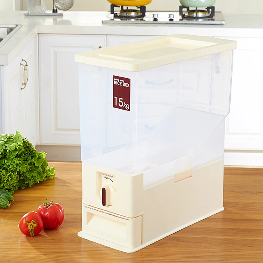 Kitchen Plastic Rice Measuring Bucket Seal Moisture Proof Rice Scale ...