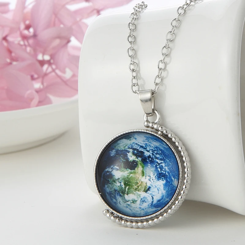 Drop Shipping World Map Double Side Rotatable Glass dome Pendant Chain ...