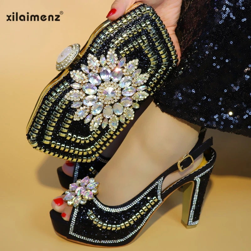 New African PU Leather Shoe and Bag Set Black Color Italian Shoe with ...