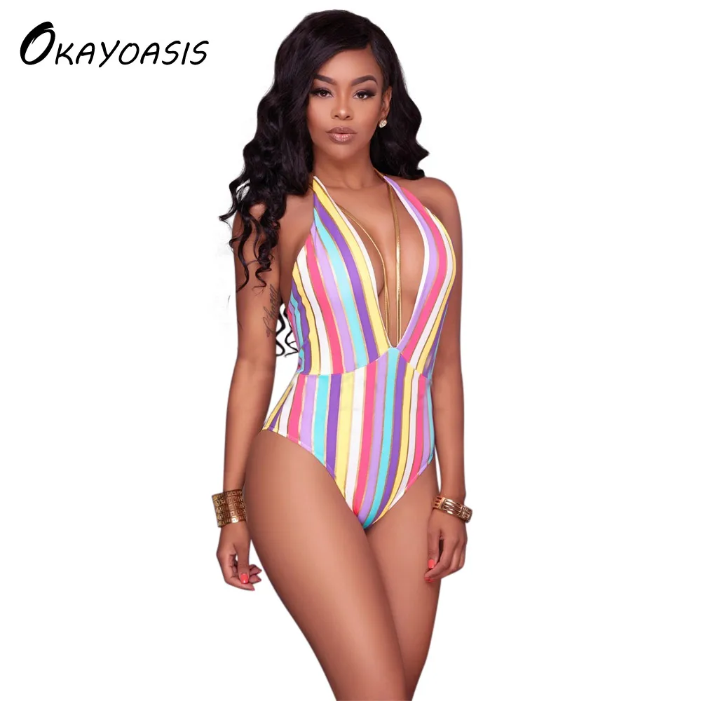 2017 Summer New Sexy Women Bodysuit V Neck Print One Piece Playsuit Jumpsuit Overalls Beach Club