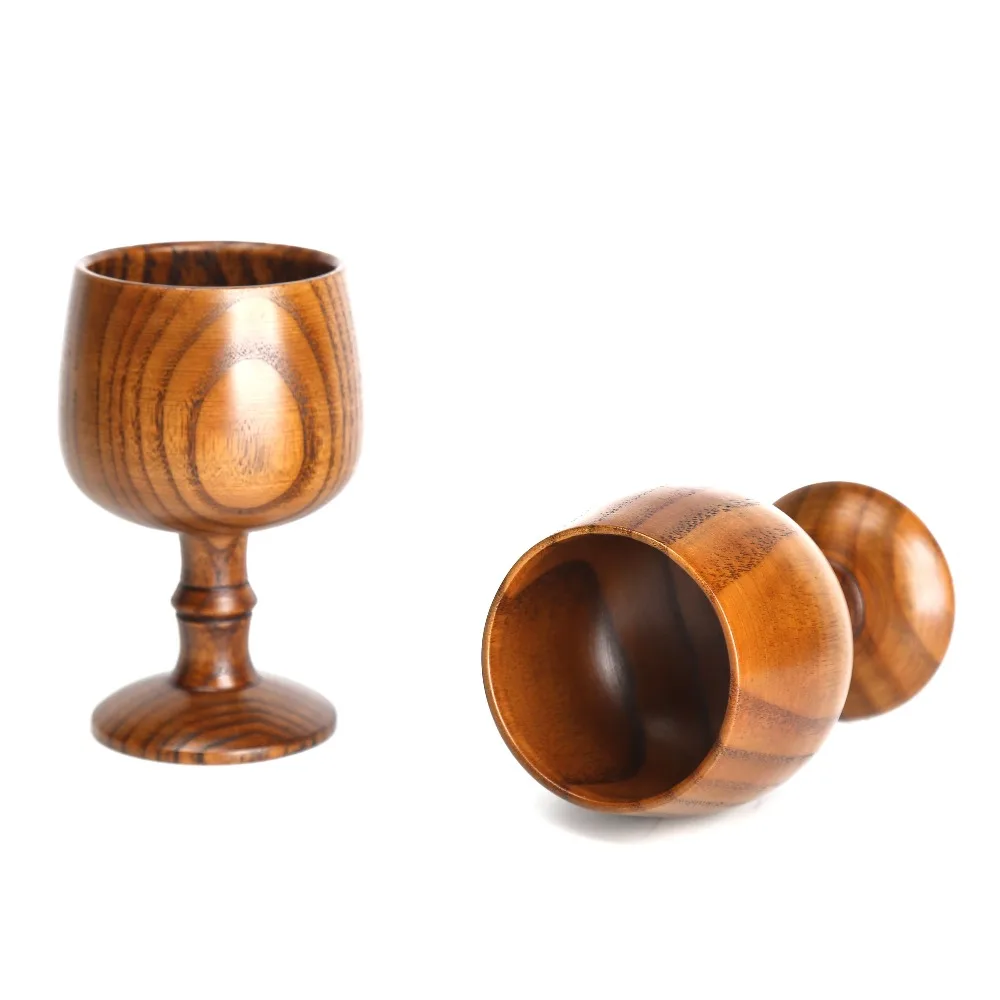 2pcs Creative Solid Wood Wine Glass High Foot Cup Thick Bottom Custom European Wooden Wine Glass