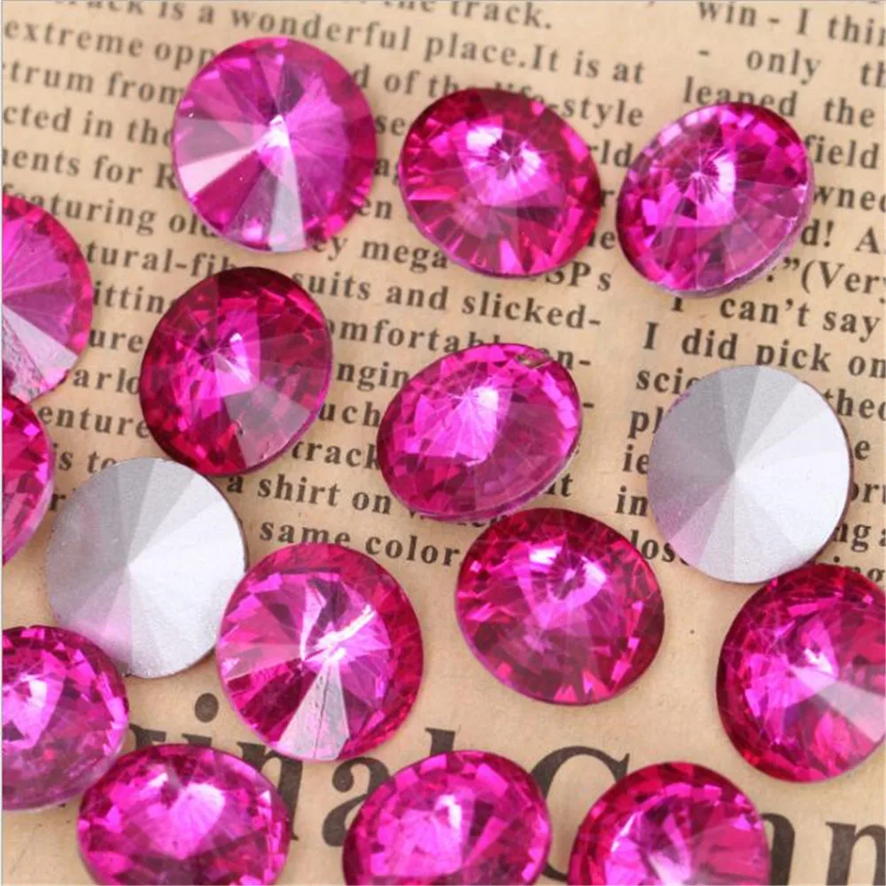 Mhs Sun Loose Pointback Crystal Rhinestones Deep Pink Color Round