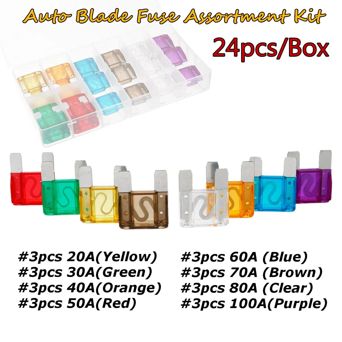24pcs 8 Type Car Auto Blade Fuse Assortment Kit Set Box 20A 30A 40A 50A ...