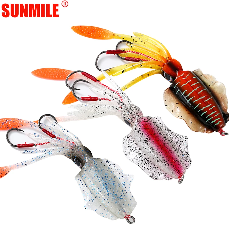 SUNMILE Squid Fishing Lure 20g/60g 150mm Luminous/UV Squid Jig Deep Sea ...