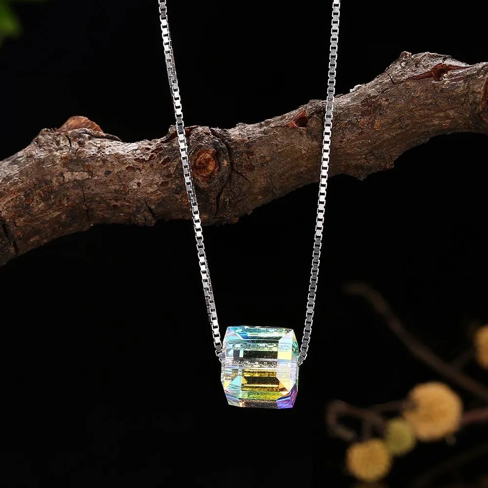 Necklace-925-Sterling-Silver-Square-Crystal-Pendant-Necklaces-Fashion ...
