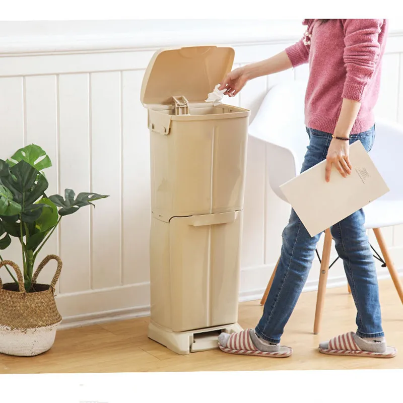 Classification Trash Can Double-layer Ashcan Dry And Wet Separation Garbage Bin Foot Step With ...