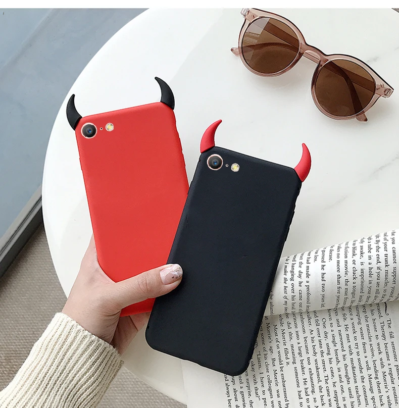 Soft Silicone Black Case Devil Horns Demon Angle Cover For iPhone 14 13 12 Mini 11 Pro 8 7 6 6s ...