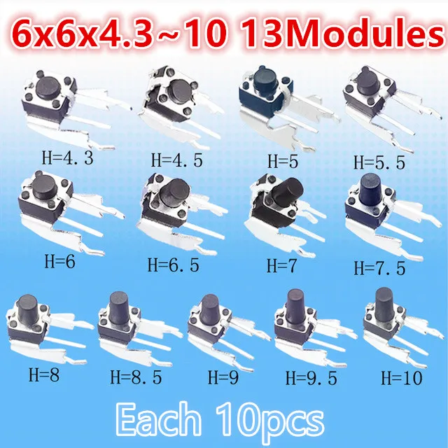 130pcs Assorted Micro Tactile Push Button Touch Tact Switch Kit 6x6x4.3 ...
