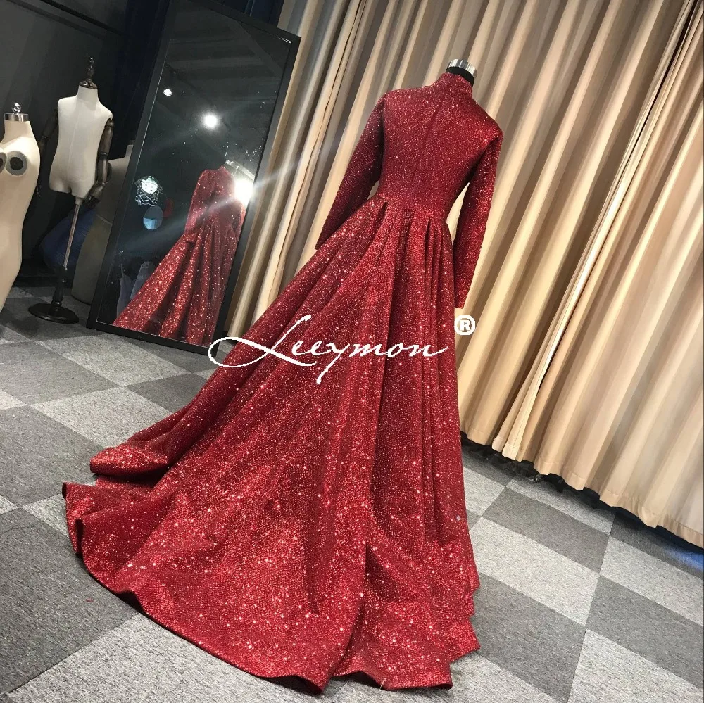 Robe De Soiree Glitter Shiny Evening Dress Full Sleeves Black Evening ...