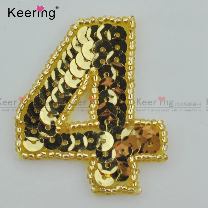 Fancy Number "4" Design Gold Color Sequin Applique WRAB 012|sequin ...
