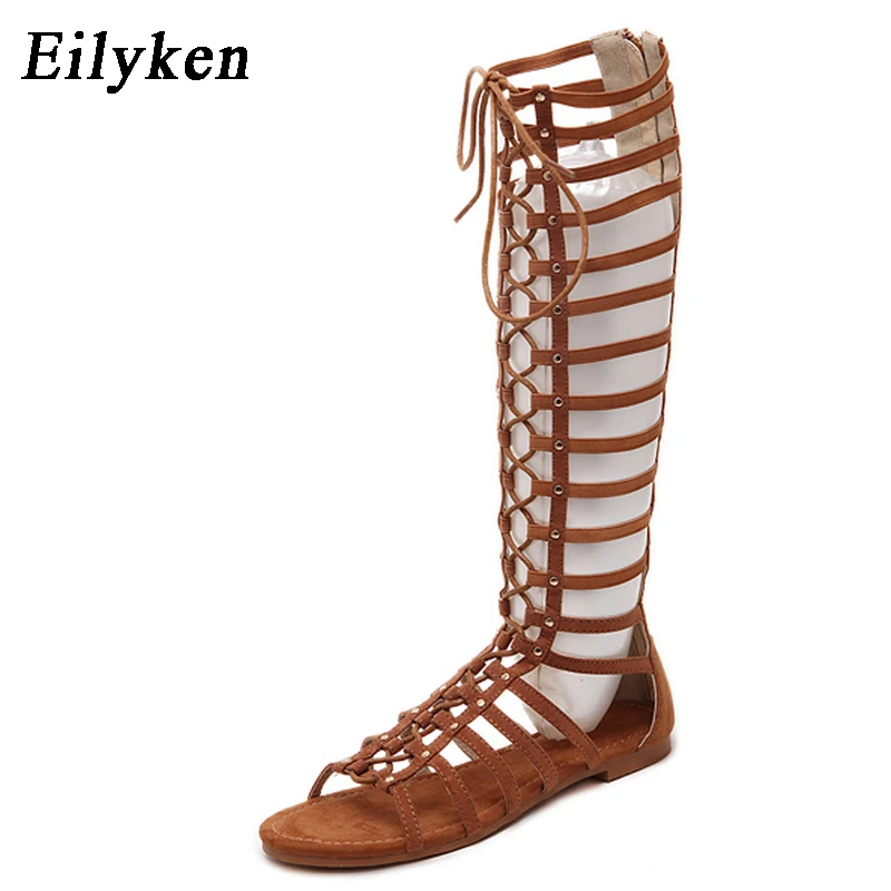 Eilyken-Designer-Women-Sandals-Strappy-Open-toe-Knee-High-Summer-Gladiator-Flat-Sandals-Roman ...