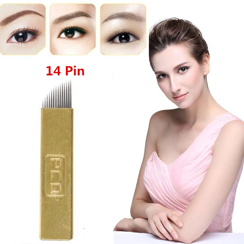 50pcs/lot PCD 14 Pin Permanent Makeup Eyebrow Tatoo Blade Make Up ...