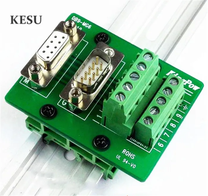 Módulo de interfaz de montaje en riel doble DB9 d sub DIN, terminales de placa de ruptura macho ...