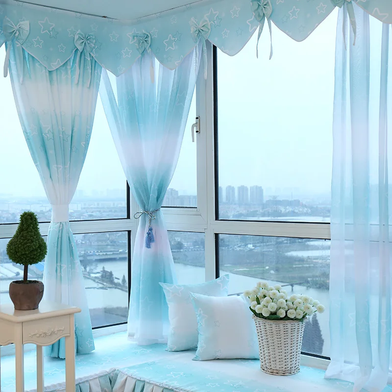Mediterranean blue bedroom living room children Princess Room curtain ...