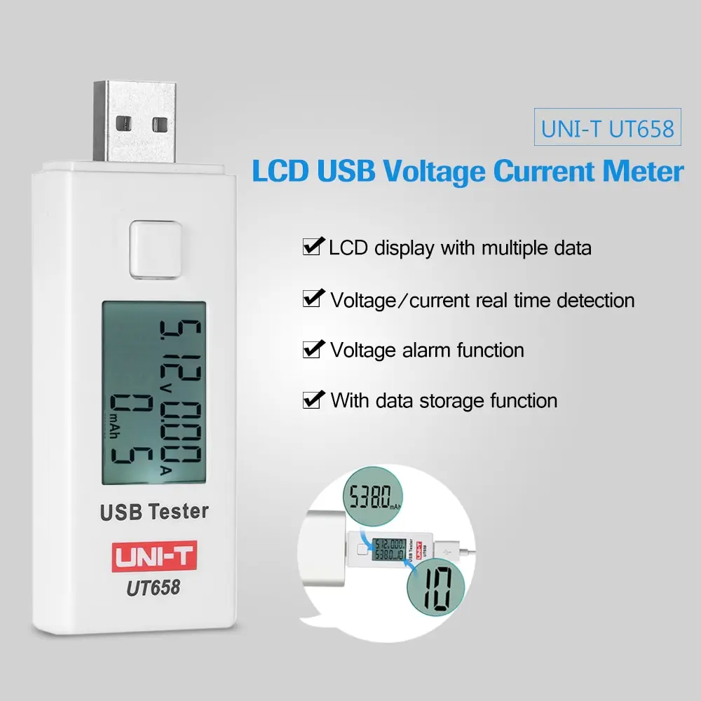 UNI-T UT658 Digital U Disk Voltmeter Ameter battery tester LCD USB ...