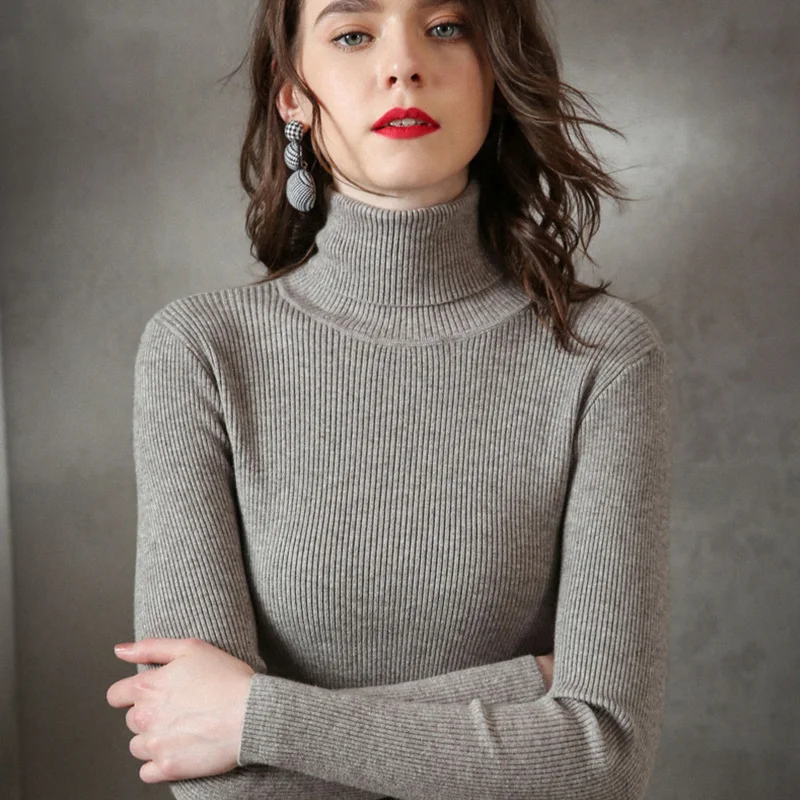 Fashion Cashmere Winter Women Lady Sweaters Tight Turtlenecks Oversize ...
