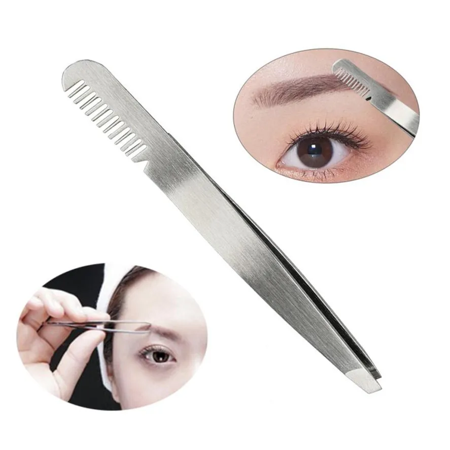 New Eyebrow Tweezer 1pc Stainless Steel Eyebrow Tweezer Eyelash Clip With Comb Hair Remover