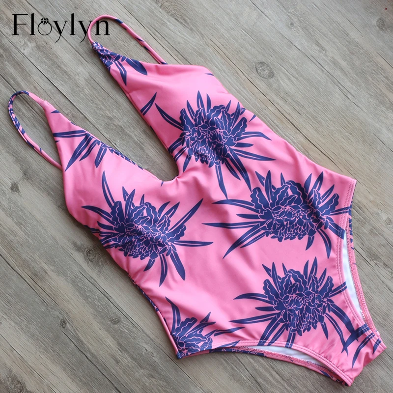 Floylyn Floral Print Rose Classic California Swimwear Women Push Up One