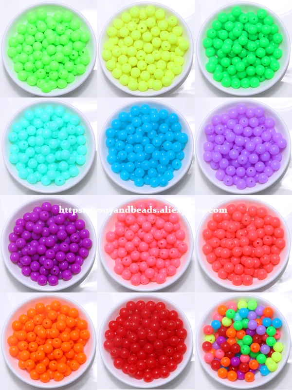 Shining Fluorescence Acrylic Round Spacer Beads 6 8 10 MM Pick Colour ...