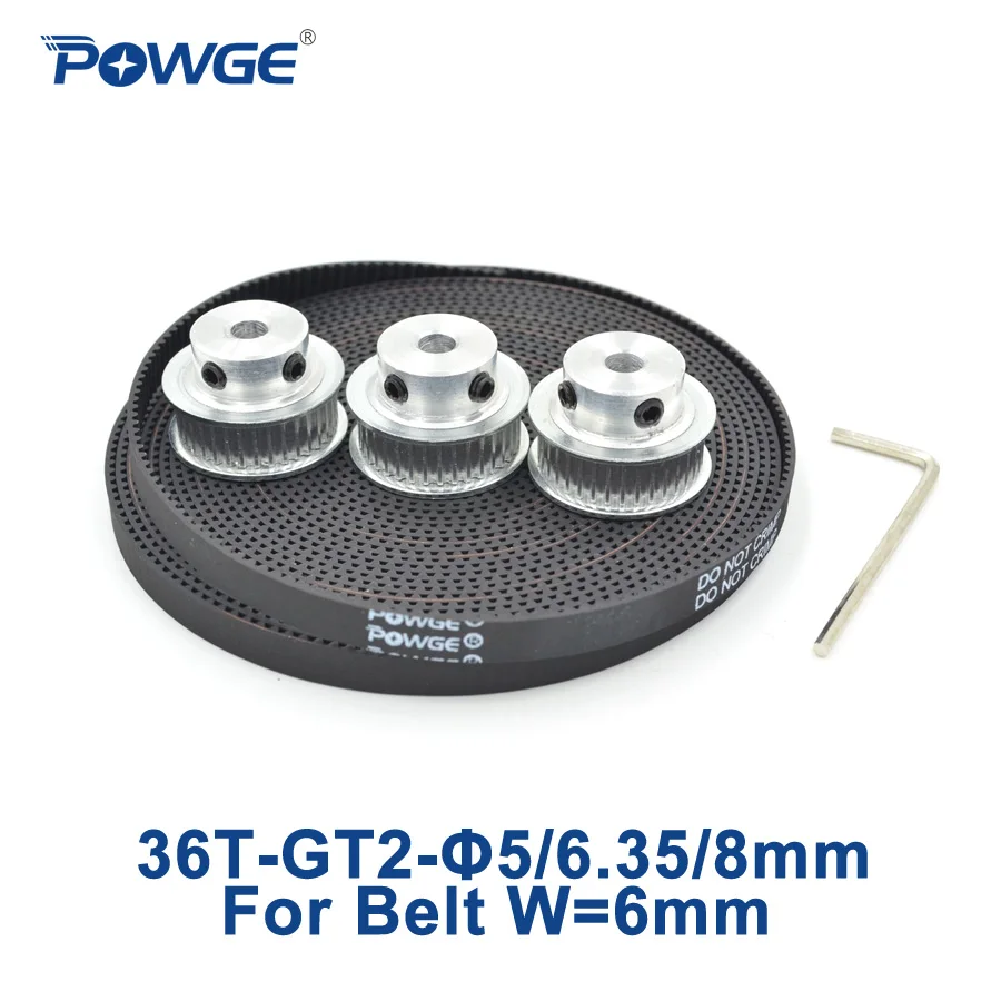 POWGE 3pcs 36 teeth GT2 Timing Pulley Bore 5mm 6.35mm 8mm + 5Meters ...